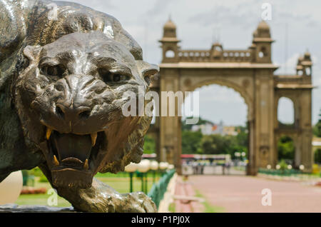 Bronze statue of tiger at Mysore Palace; Mysore, Karnataka, India Stock ...