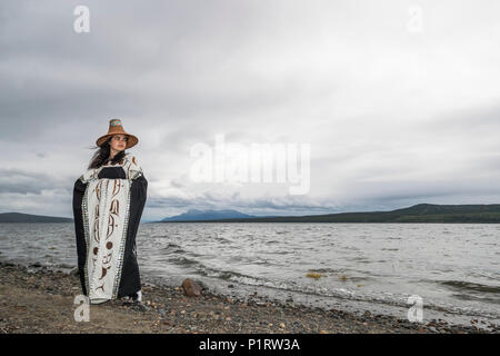 Tlingit first nation woman in traditional wardrobe on the shores of ...