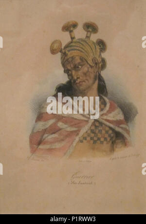 'Warrior, Sandwich Islands' is a lithograph by Jacques Arago, depicting ...