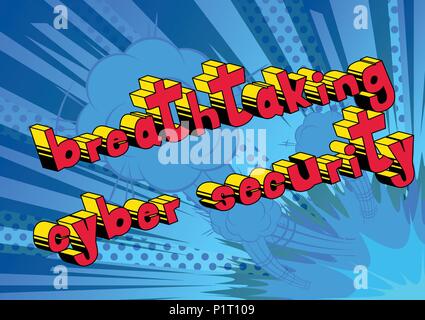 Cyber Security - Comic book style word on abstract background Stock ...