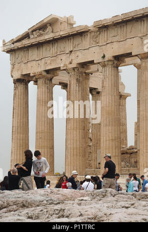 Athens, Greece - April 16, 2018: Tourists crowd the propyla (entrance ...