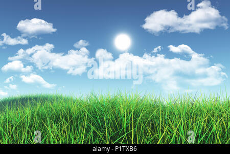 3D render of a grassy landscape against sunset sky Stock Photo - Alamy