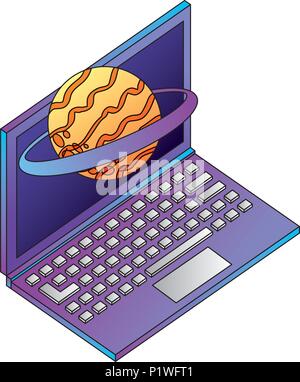 laptop computer planet saturn isometric icon vector illustration design ...