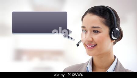 Customer service woman with chat bubble Stock Photo - Alamy
