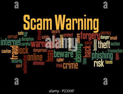 Scam Warning, word cloud concept on black background Stock Photo - Alamy