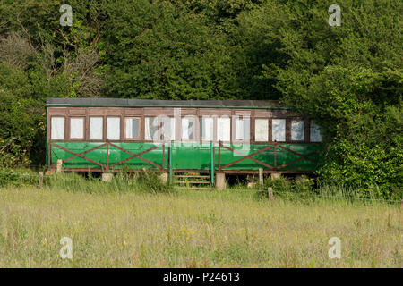 Old railway carriages made into homes by the beach at Bognor Regis ...