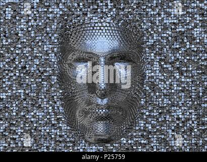 Face made of shiny metal cubes. Looking Down.3d render Stock Photo - Alamy