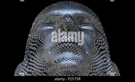 Face made of shiny metal cubes. Looking Down.3d render Stock Photo - Alamy