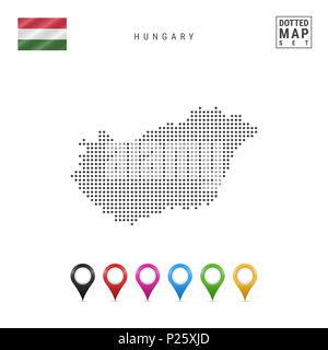 Hungary pixel flag map icon. 8 bit pixel art Hungarian map covered with ...