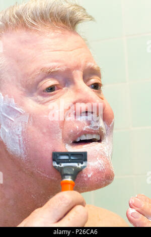 Hair removal, shaving and foam with man in studio for beauty, grooming ...