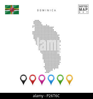 Dominica pixel flag map icon. 8 bit pixel art Dominican map covered ...