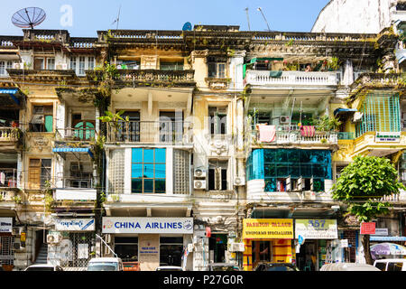 Yangon (Rangoon): residential house houses, clothes drying, balcony ...