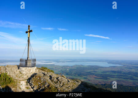 Bergen: mountain Hochfelln, lake Chiemsee, mountain house, summit cross ...
