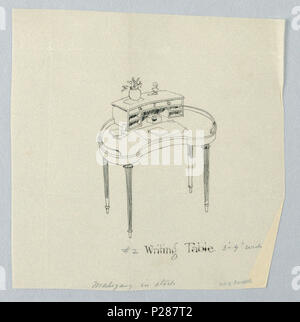 Drawing, Design for Kidney-Shaped Writing Table with Open Compartments ...