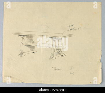 Drawing, Design for Library Table with Scrolled Lions-Paw Feet, Dated ...