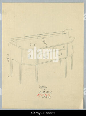 Drawing, Design for Sideboard with Brass Rail and Rounded Corners, 1900 ...