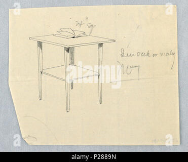 103 Drawing, Design for Small Oak Table in Plan, Elevation, and Side ...