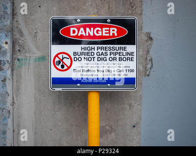 Buried Gas Pipeline warning sign in Australian outback, Murchison ...