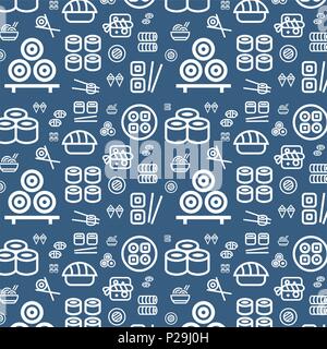 Seamless pattern with Sushi roll set illustration on black background ...