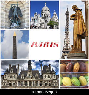 Paris famous landmarks collage. Beautiful photos of the Eiffel tower in ...