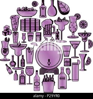 doodle liquor beverages bottles and glass on table Stock Vector Image ...