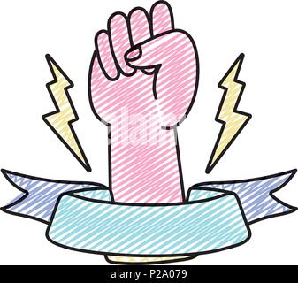 opposition hand protest with thunders and ribbon Stock Vector Image ...
