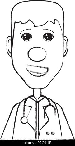 cartoon doctor with red nose and stethoscope over white background ...