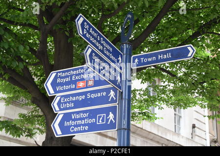 Manchester City Centre Signposts Stock Photo - Alamy