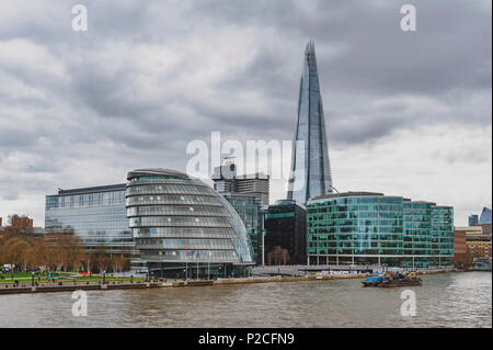 The curved glass building in spherical shape of the City Hall of London ...