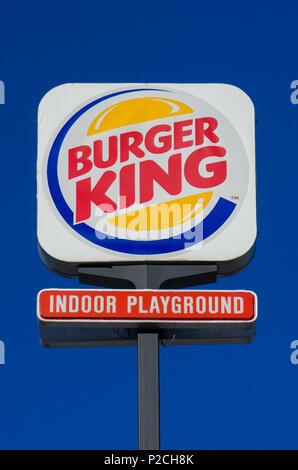 Exterior sign at a Burger King fast food restaurant in Santa Ana ...