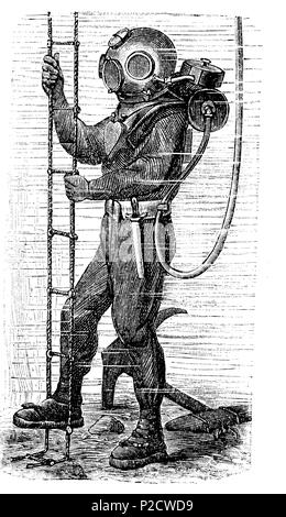 Helmet diver with historic equipment in Baltic sea, Travemuende ...