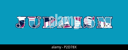 The word JUDAISM concept written in colorful retro shapes and colors ...