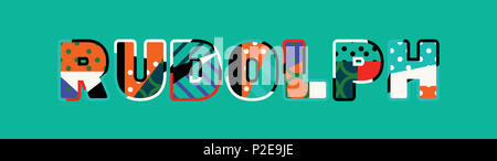 The word Rudolph concept and theme written in white tiles and isolated ...