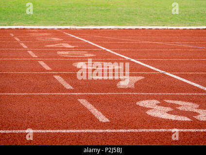 Start and Finish point of race track or athletics track start line with ...