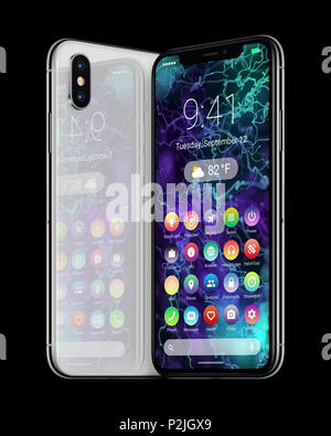 White rotated smartphones with material design flat UI interface front ...