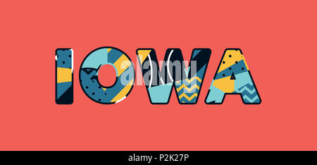 The word IOWA concept written in colorful retro shapes and colors ...