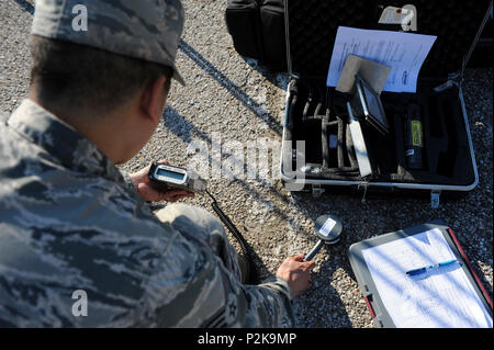 An Emergency Management Support Team (EMST) member simulates checking ...