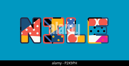 The word NILE concept written in colorful retro shapes and colors ...