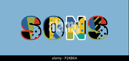 The word SONS concept written in colorful abstract typography Stock ...