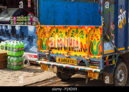 India haulage lorry in the street. Puttaparthi, Andhra Pradesh, India ...