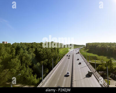 Close up of multi level bridge. Modern urban infrastructure. Rainbow ...