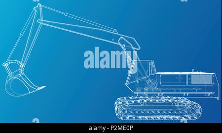 Excavator. Abstract vector 3d excavator isolated on blue background ...