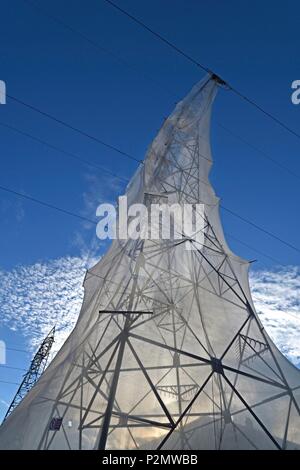 France, Doubs, Nommay, electric pylon, fabric wrapping the structure ...