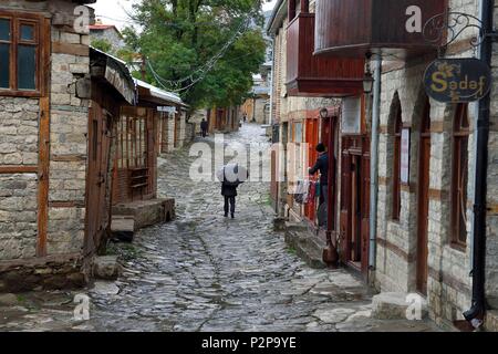 Azerbaijan, Ismailli region, Lahij (Lahic), copper object shop Stock ...