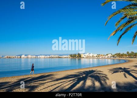 Spain, Catalonia, Roses searesort, the waterfront promenade lined with ...