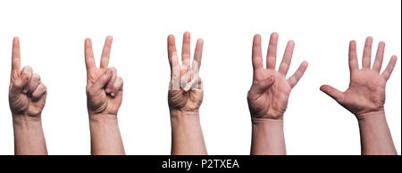 Hand mimic number five isolated on white background Stock Photo - Alamy