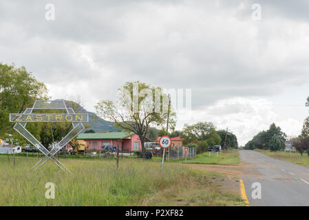 ZASTRON, SOUTH AFRICA - APRIL 1, 2018: Name board at the entrance to ...