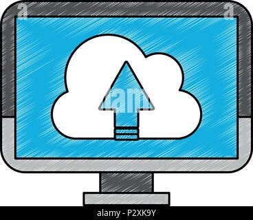 Computer with cloud computing scribble Stock Vector Image & Art - Alamy