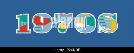 The word 1970s concept written in colorful retro shapes and colors ...