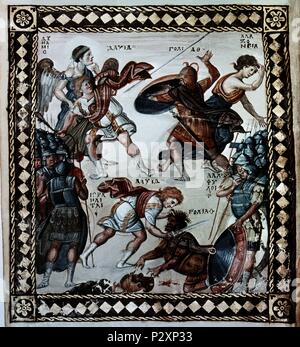 David and Goliath. Book of Hours. France; 15th century. [Whole folio ...